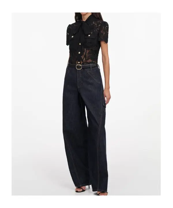 SELF-PORTRAIT Lace Tie Neck Top