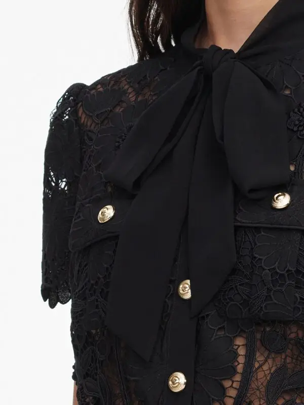 SELF-PORTRAIT Lace Tie Neck Top