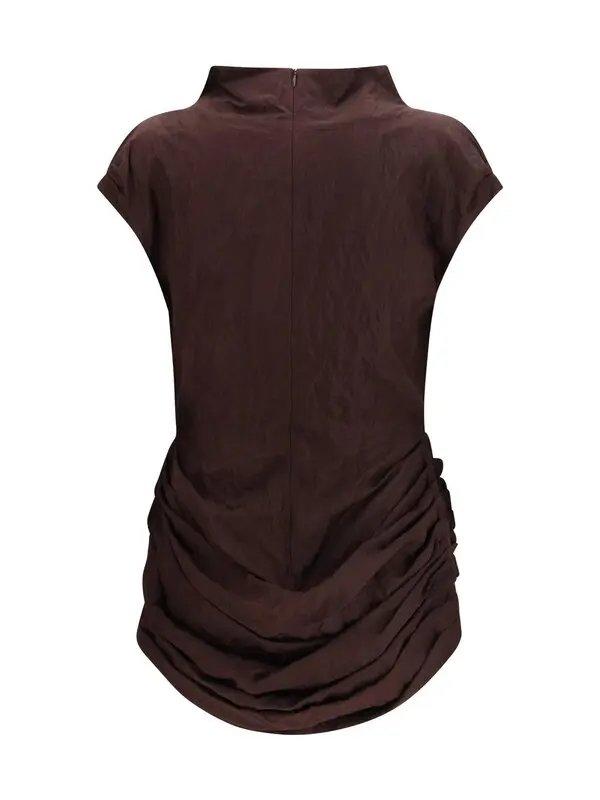 Magda Butrym Draped Mini Dress With High Collar - Brown