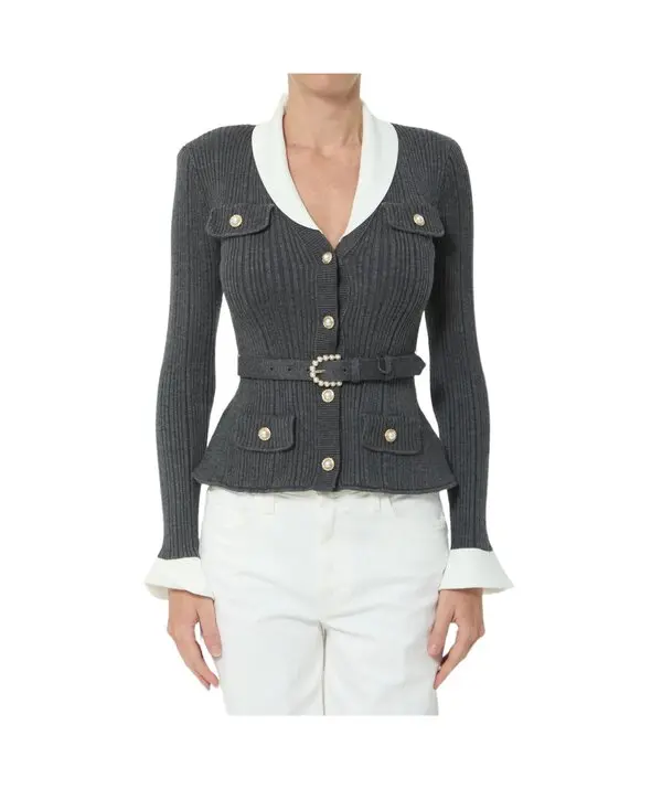 SELF-PORTRAIT Ribbed-knit Cardigan With A Cinched Waist