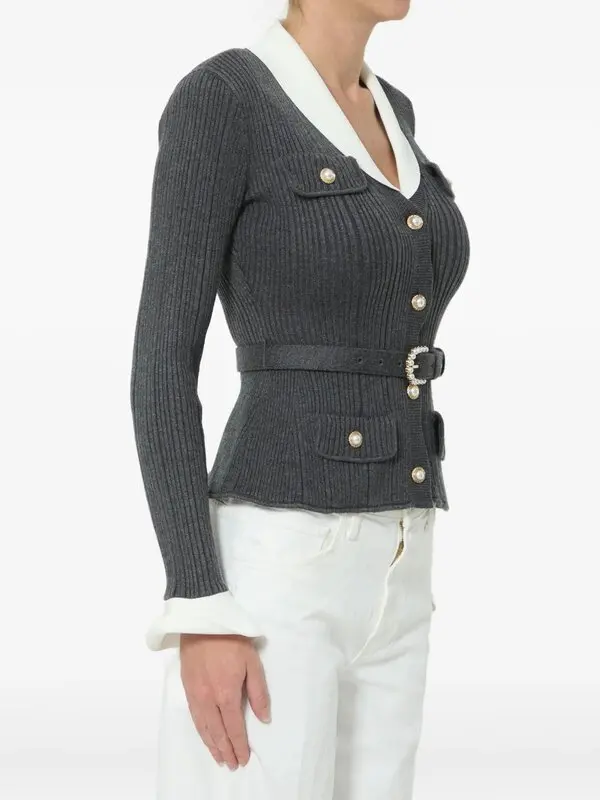 SELF-PORTRAIT Ribbed-knit Cardigan With A Cinched Waist