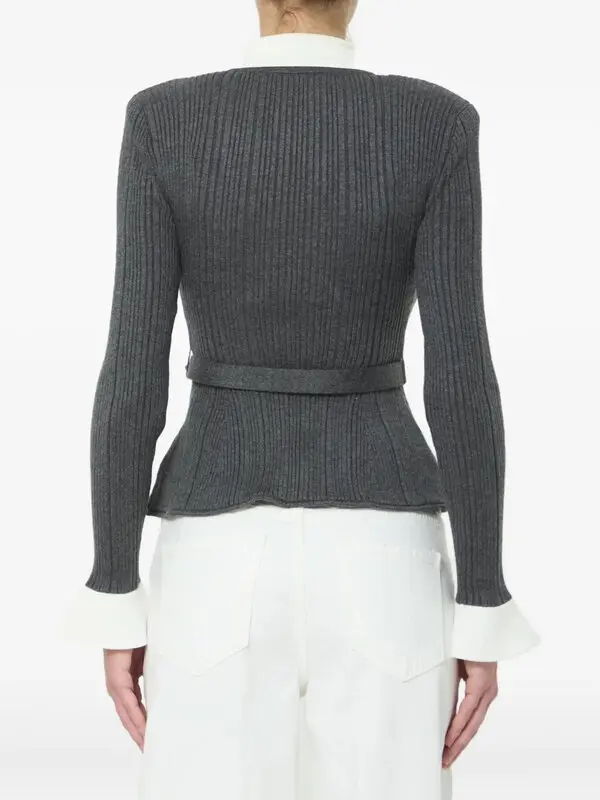 SELF-PORTRAIT Ribbed-knit Cardigan With A Cinched Waist