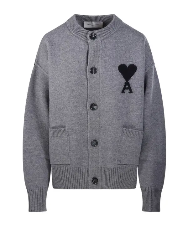 AMI Paris De Coeur Buttoned Cardigan - Grey