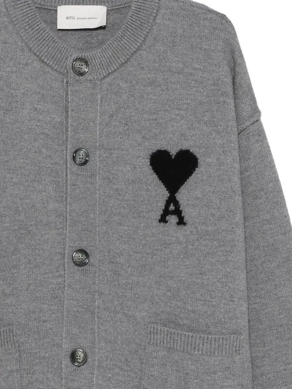 AMI Paris De Coeur Buttoned Cardigan - Grey