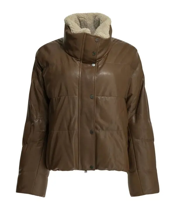 Brunello Cucinelli Quilted Shearling-trim Coat - Brown