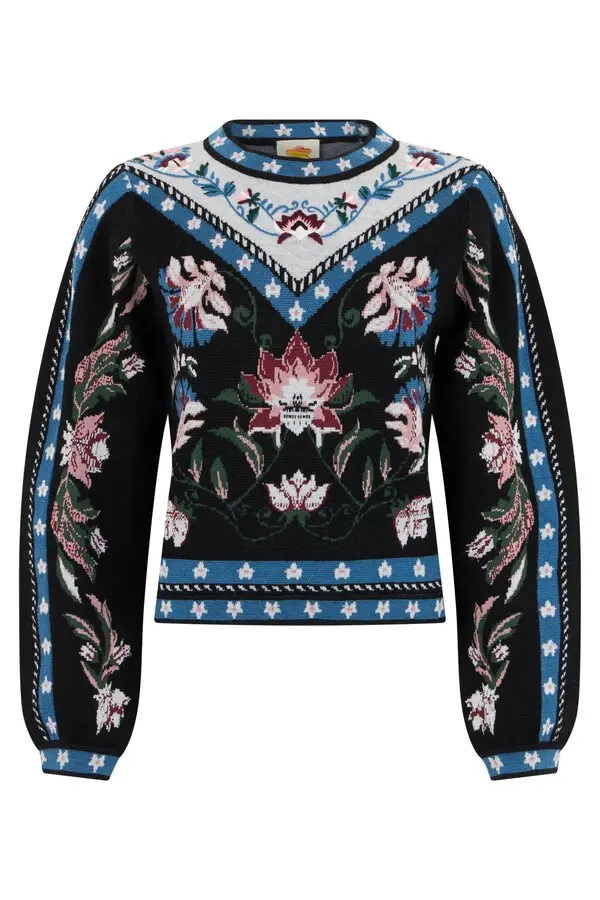 Farm Rio Natalia Floral Knitted Sweater - Black