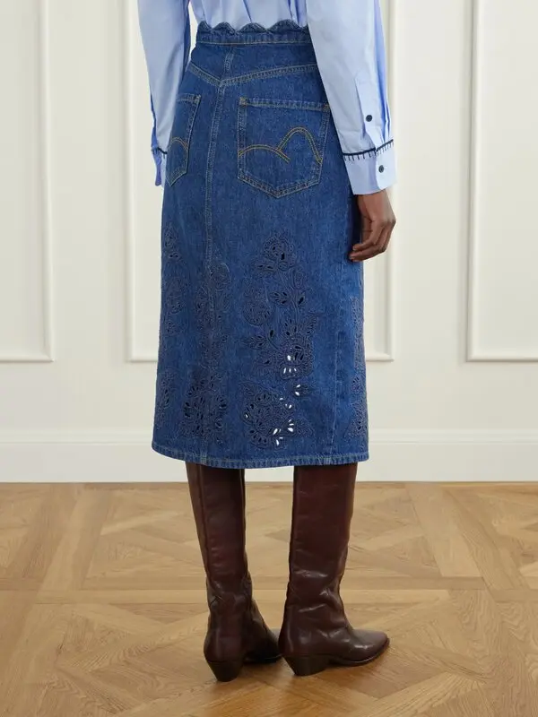 Farm Rio Embroidered Denim Skirt