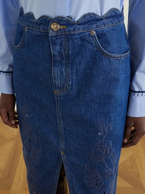 Farm Rio Embroidered Denim Skirt