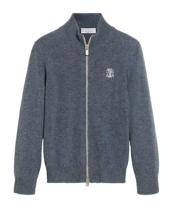 Brunello Cucinelli Cashmere Cardigan With Zipper And Logo