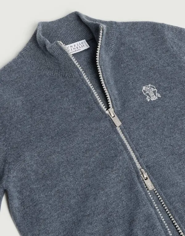Brunello Cucinelli Cashmere Cardigan With Zipper And Logo