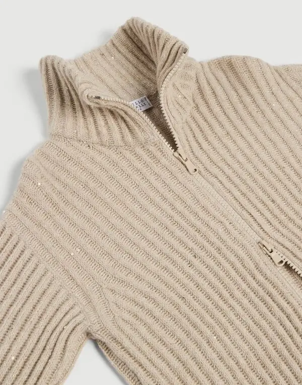 Brunello Cucinelli Sparkling Dazzling Cashmere And Wool Ribbed Cardigan