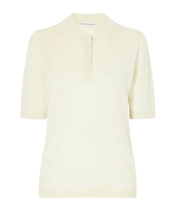 Studio Nicholson Short-sleeved Knitted Polo Shirt - Cream