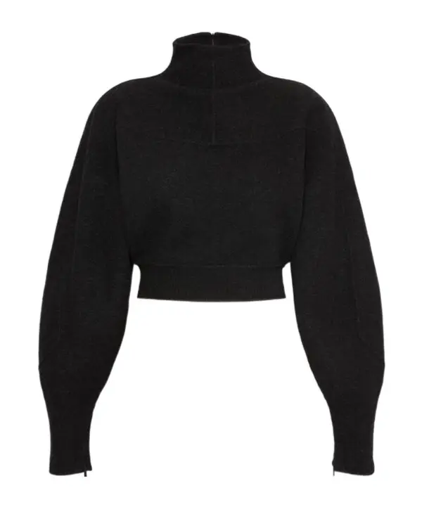 Max Mara Cropped Wool And Cashmere Jersey Sweatshirt - Dark Gray