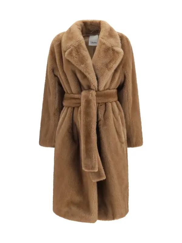 Max Mara S Miss Coat In Faux Fur - Cream