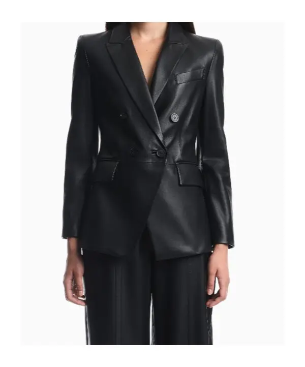 Emporio Armani Slim-fit Double-breasted Blazer In Semi-glossy Leather