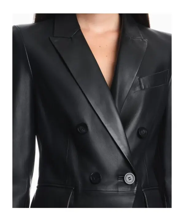 Emporio Armani Slim-fit Double-breasted Blazer In Semi-glossy Leather