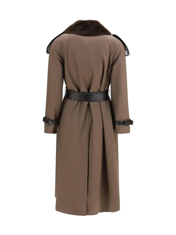 Burberry Long Cotton Trench Coat With Buffalo Leather Collar - Brown