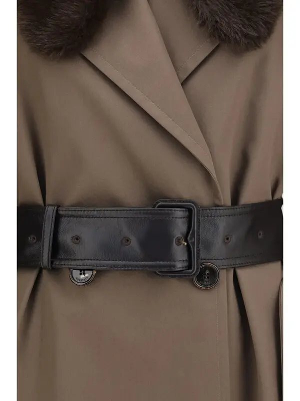 Burberry Long Cotton Trench Coat With Buffalo Leather Collar - Brown