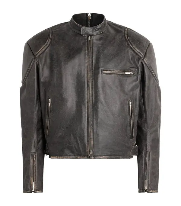 SYSTEM Leather Motorcycle Jacket - Brown