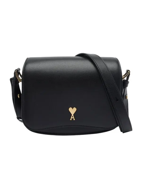 AMI Paris De Coeur Logo Detailed Crossbody Bag - Black