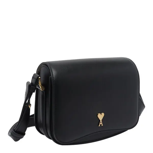 AMI Paris De Coeur Logo Detailed Crossbody Bag - Black