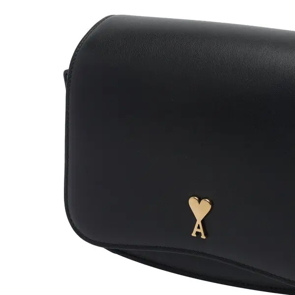 AMI Paris De Coeur Logo Detailed Crossbody Bag - Black