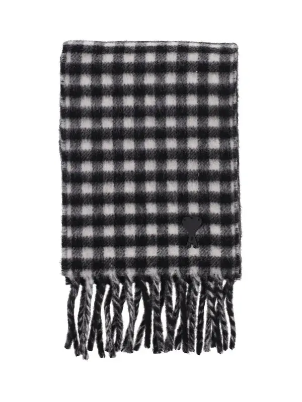 AMI Paris Checked Fringed Scarf