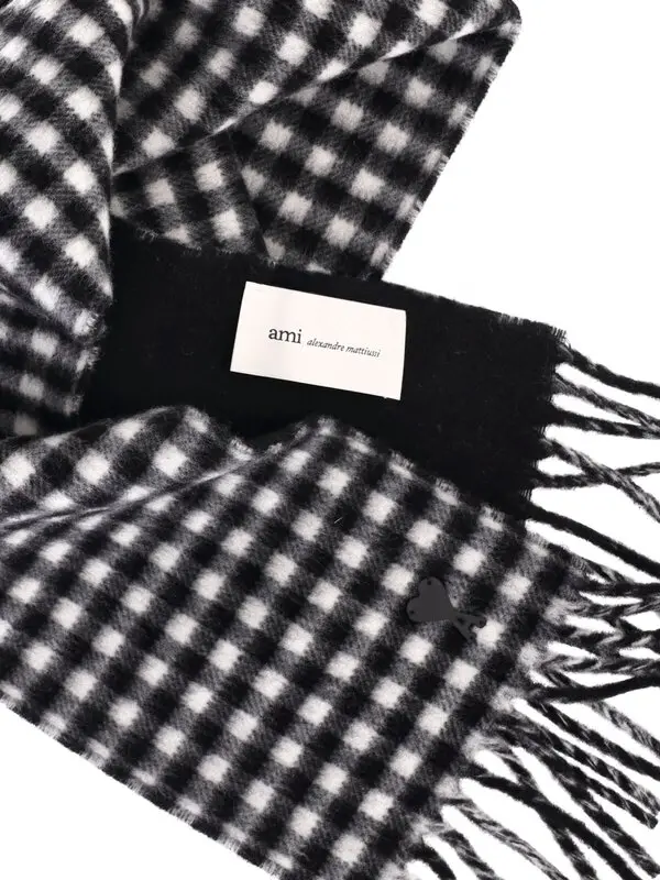 AMI Paris Checked Fringed Scarf