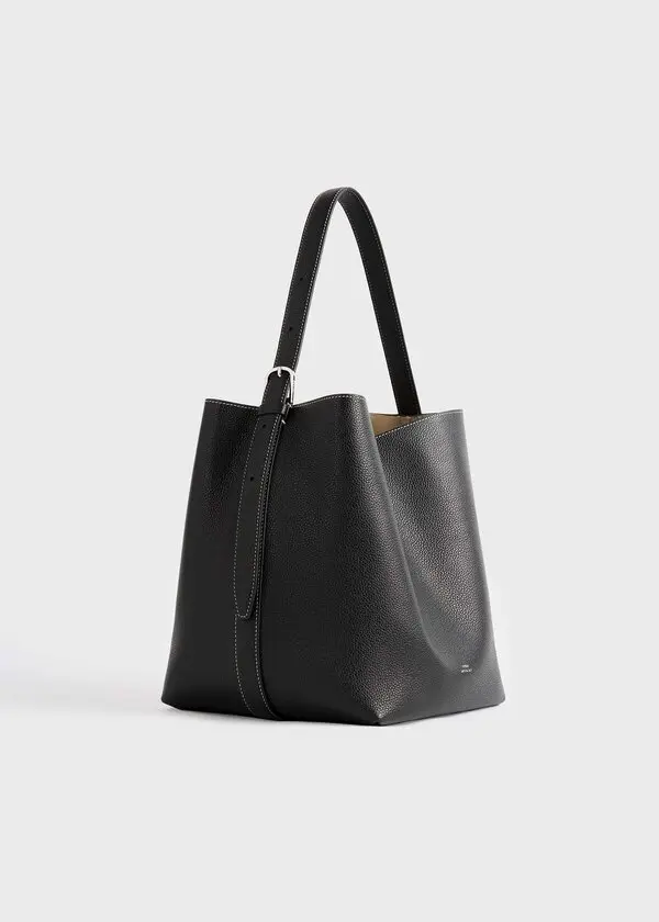 TOTEME Medium Belted Grained-leather Tote Bag - Black