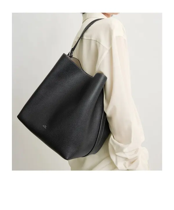 TOTEME Medium Belted Grained-leather Tote Bag - Black