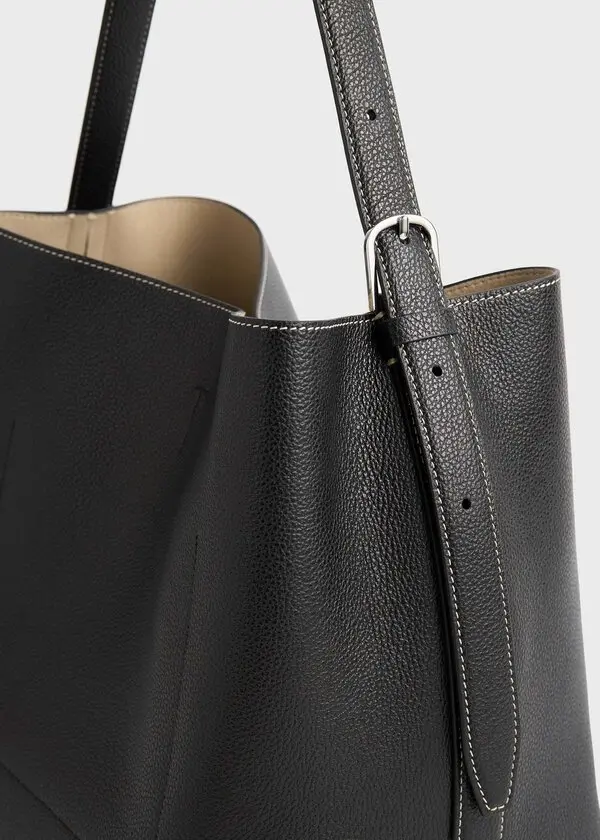 TOTEME Medium Belted Grained-leather Tote Bag - Black