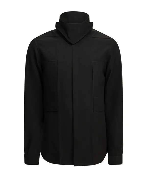 Rick Owens Fw26 Tower Runway Outershirt In Wool Whipcord And Waxy Lamb Leather