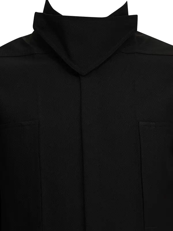 Rick Owens Fw26 Tower Runway Outershirt In Wool Whipcord And Waxy Lamb Leather