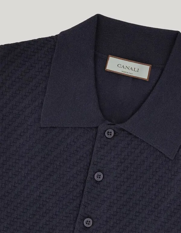 Canali Textured Knit Polo Sweater