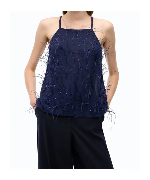 Pinko Feather-trim Sequin-embellished Top
