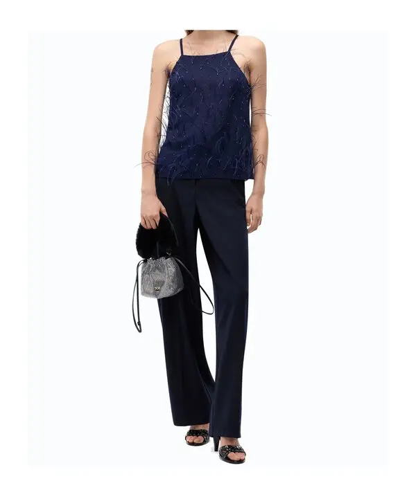 Pinko Feather-trim Sequin-embellished Top