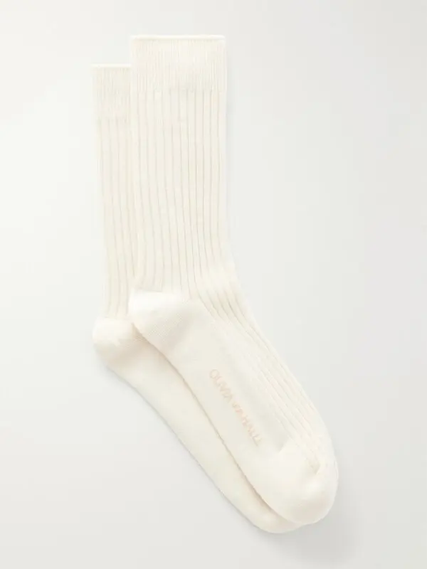Olivia Von Halle Spencer Ribbed Silk And Cashmere-blend Socks - Neutrals