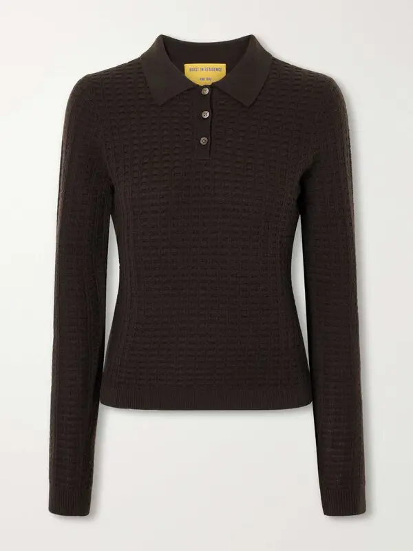 Guest In Residence Shrunken Waffle Cashmere Polo Sweater