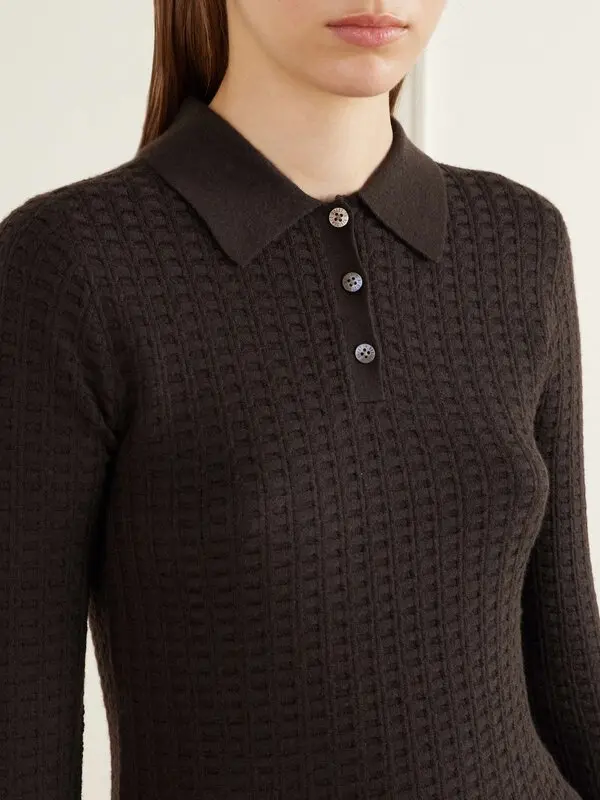 Guest In Residence Shrunken Waffle Cashmere Polo Sweater