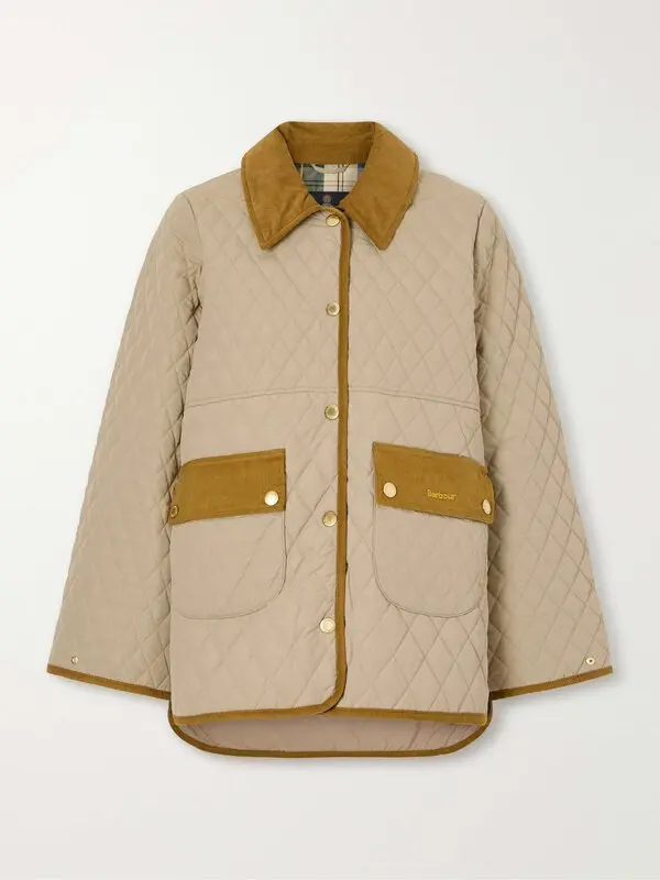 Barbour Corduroy-trimmed Logo-embroidered Quilted Shell Jacket