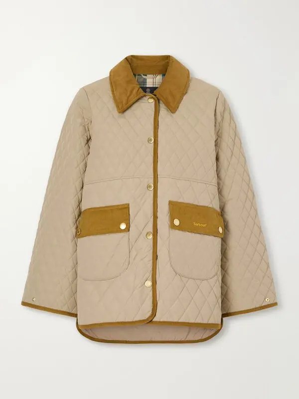Barbour Corduroy-trimmed Logo-embroidered Quilted Shell Jacket - Neutrals