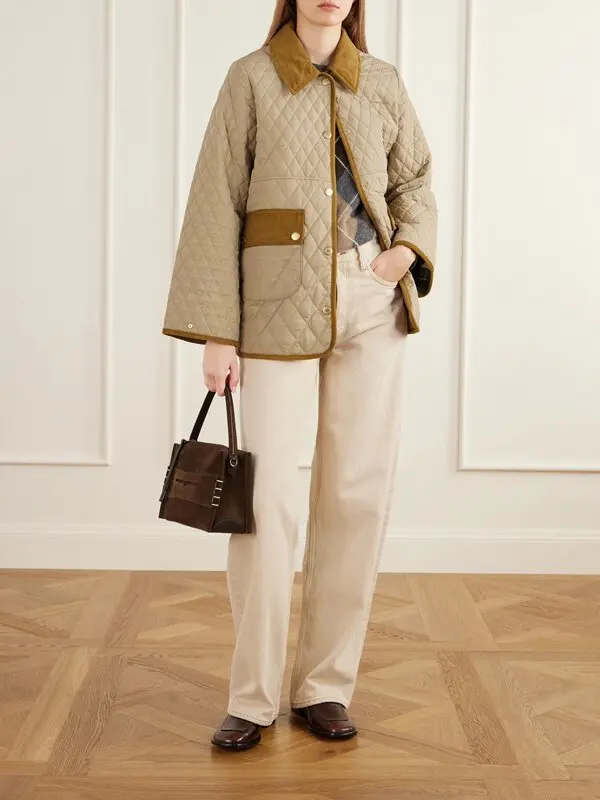 Barbour Corduroy-trimmed Logo-embroidered Quilted Shell Jacket - Neutrals