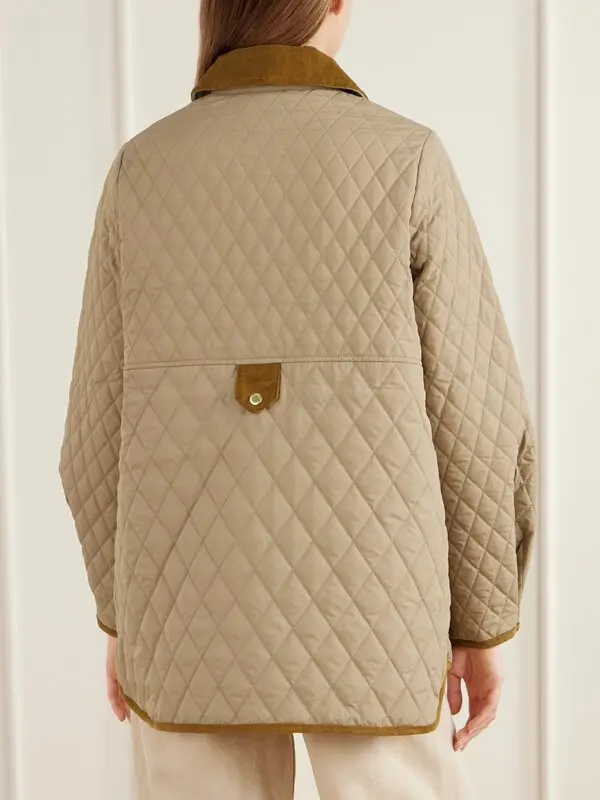 Barbour Corduroy-trimmed Logo-embroidered Quilted Shell Jacket - Neutrals