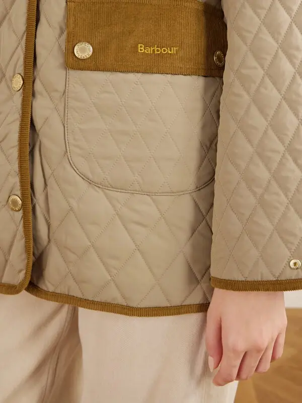 Barbour Corduroy-trimmed Logo-embroidered Quilted Shell Jacket - Neutrals