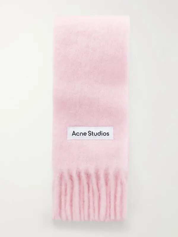 Acne Studios Vally Skinny Fringed Alpaca, Wool And Mohair-blend Scarf - Pink