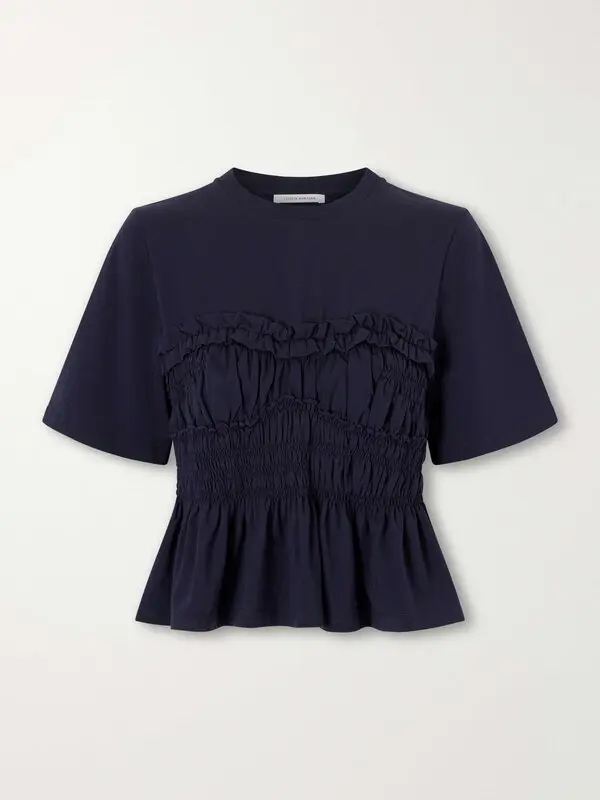 Cecilie Bahnsen Vilde Gathered Cotton-stretch Jersey T-shirt - Navy