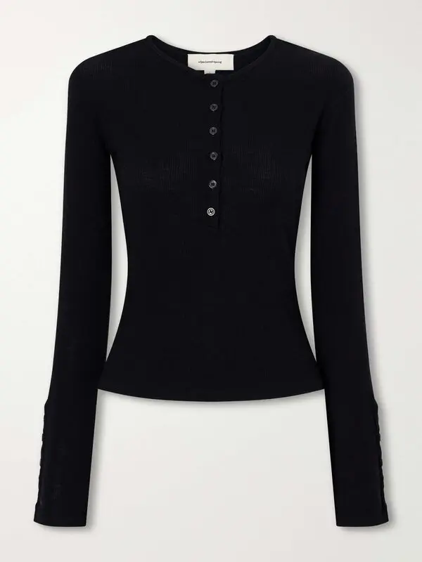 MFPEN Ribbed Merino Wool-jersey Henley Top