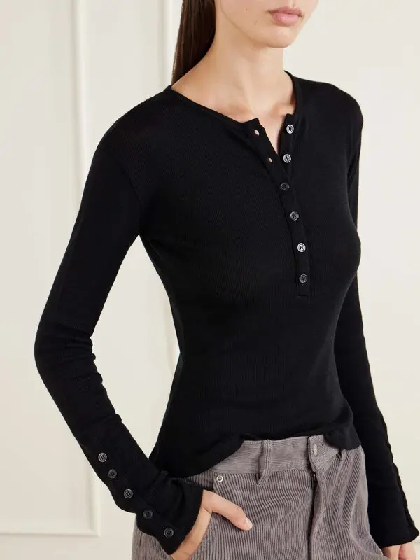 MFPEN Ribbed Merino Wool-jersey Henley Top