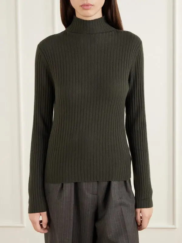 Arch4 Ariana Ribbed Organic Cashmere Turtleneck Sweater - Green