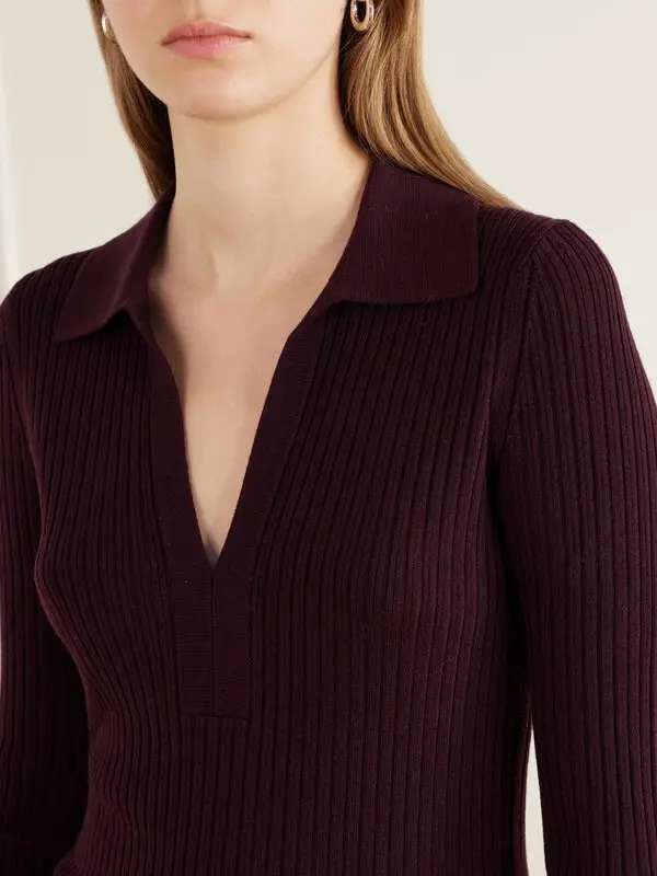JOSEPH Ribbed Wool-blend Polo Sweater
